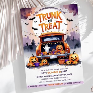 Trunk or Treat Invitation Template, Editable School Trunk or Treat ...