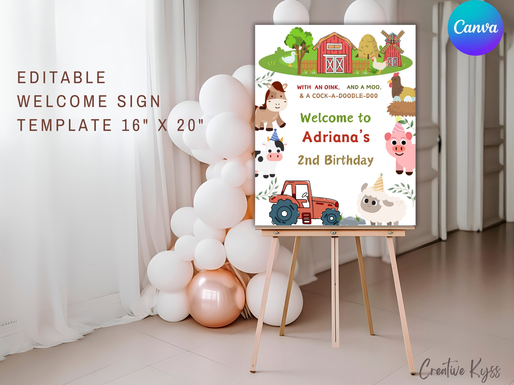 Farm Birthday Welcome Sign Template | Farm Animals Birthday Welcome ...