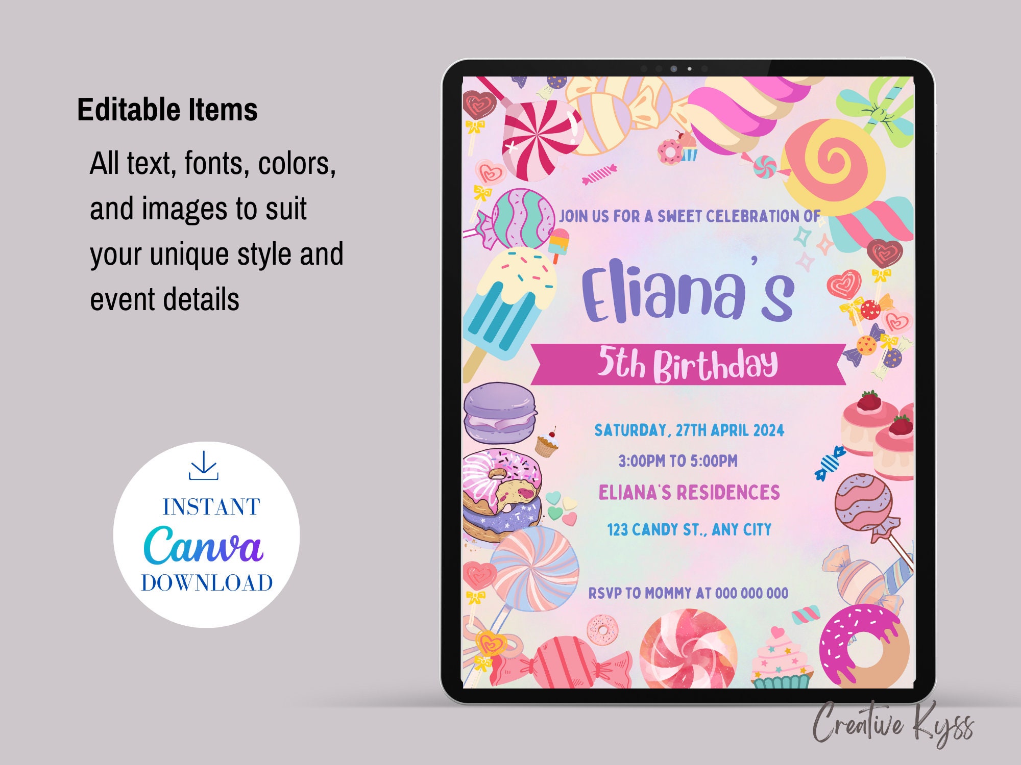 Candyland Theme Birthday Party Invitation - Editable With Thank You Tag ...