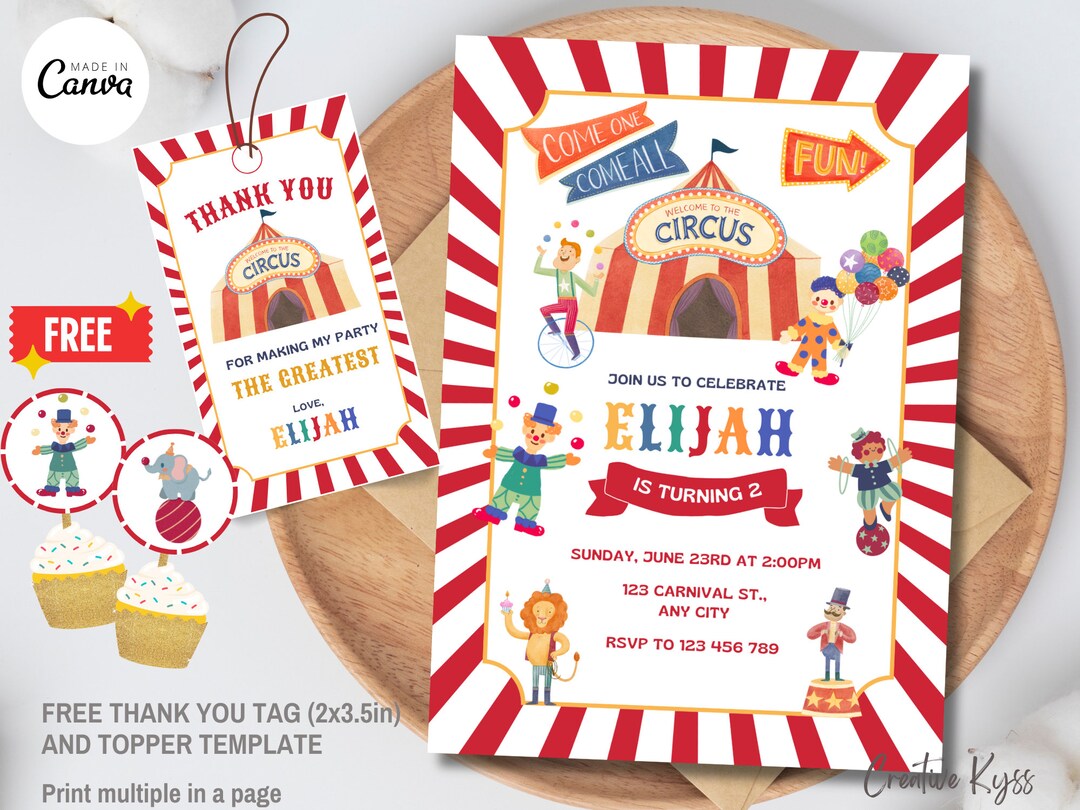 Carnival Birthday Invitation Template, Circus Birthday Invitation ...