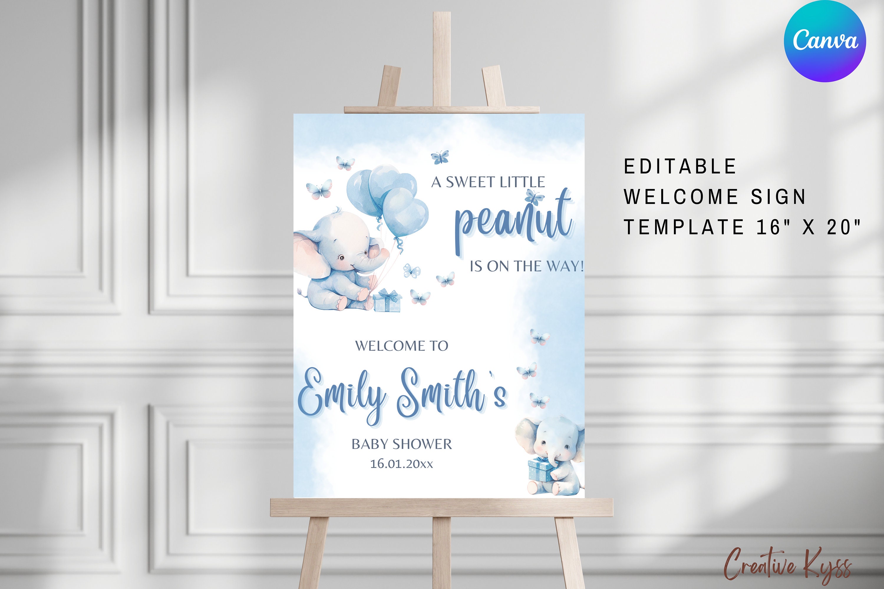 Editable Elephant Baby Shower Welcome Sign, Baby Boy Elephant Welcome ...