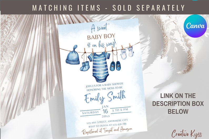 Editable Baby Boy Baby Shower Custom Sign, Clothesline Baby Boy Baby ...