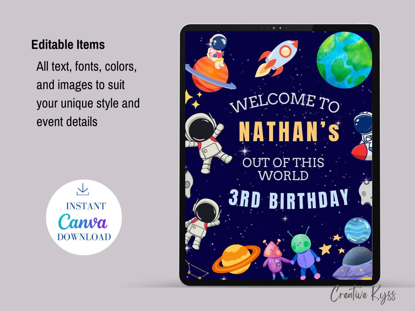 Outer Space Birthday Welcome Sign Template | Astronaut and Planet ...