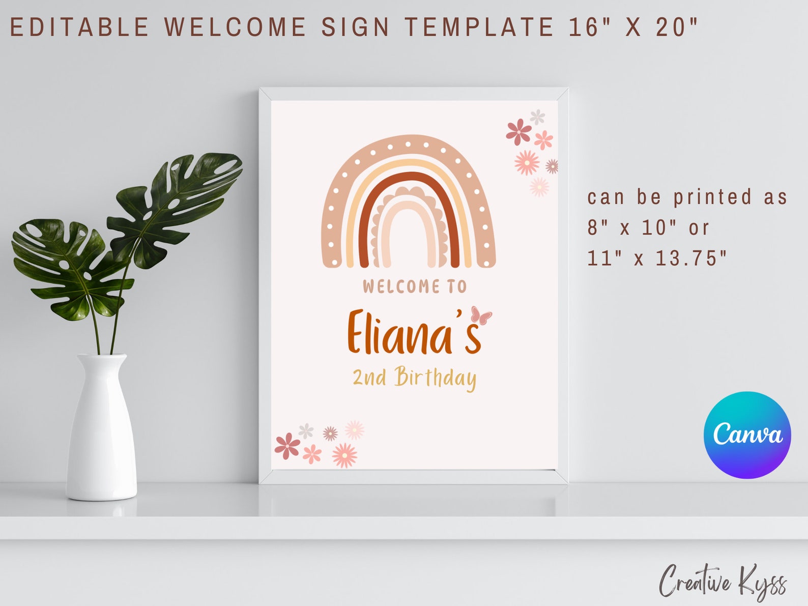 Boho Rainbow Birthday Welcome Sign Template | Minimalist Rainbow ...