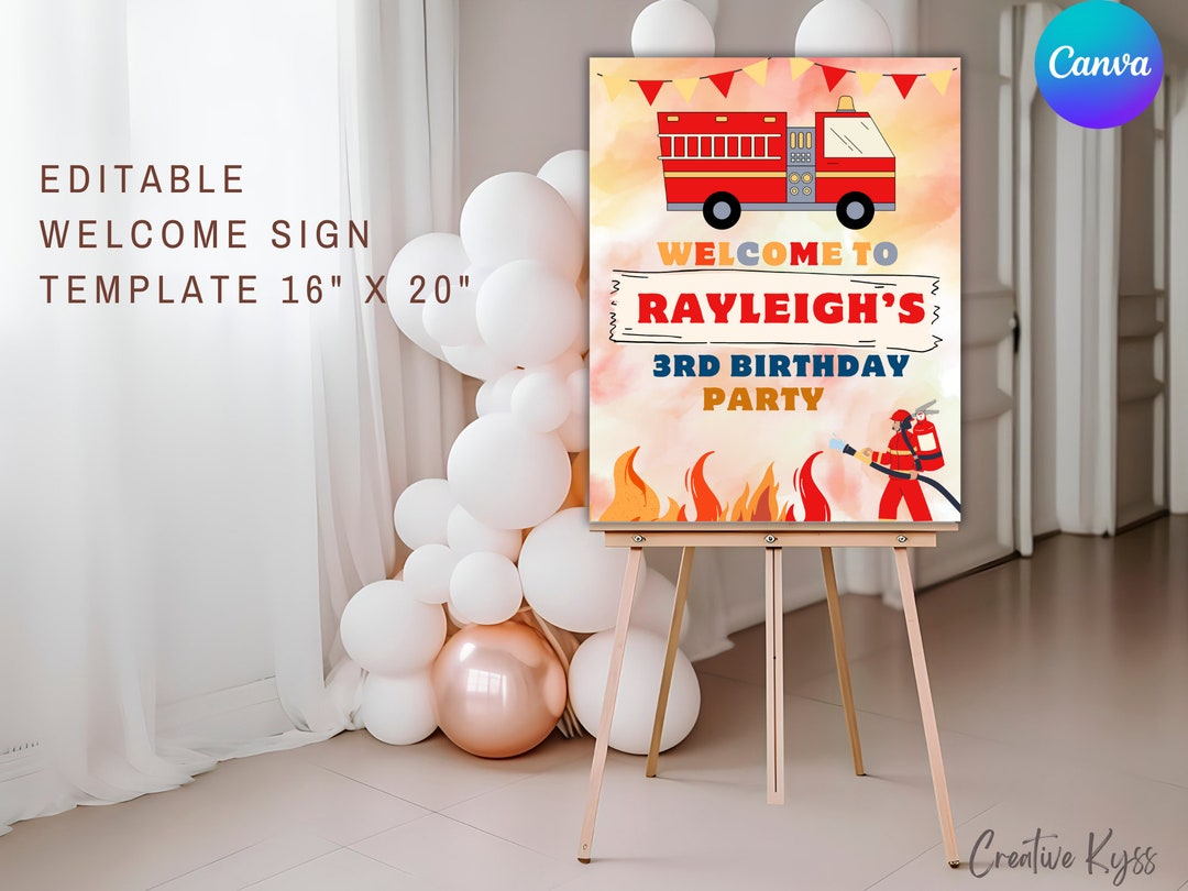 Firetruck Birthday Welcome Sign Template | Firetruck Birthday Welcome ...