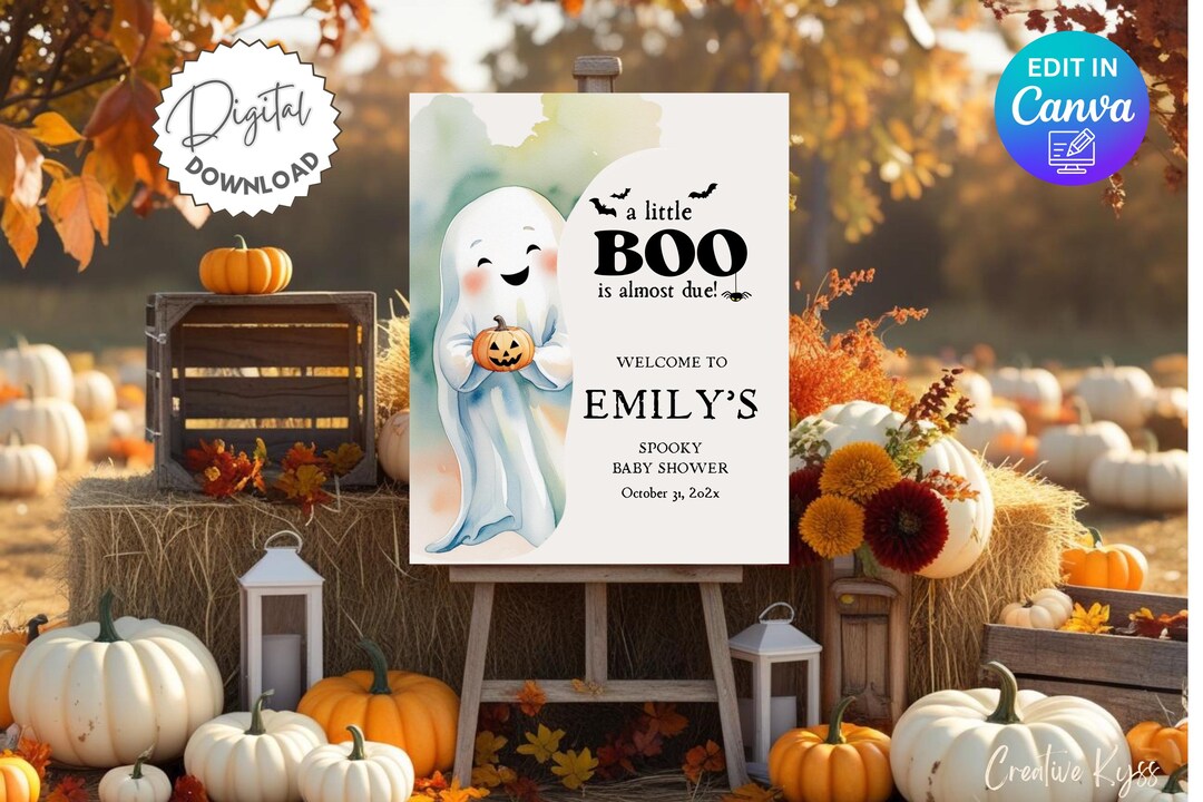 A Little Boo Baby Shower Welcome Sign Template, Minimalist Cute Ghost ...