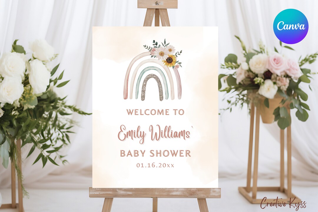 Boho Rainbow Baby Shower Welcome Sign Template, Minimalist Boho Rainbow ...