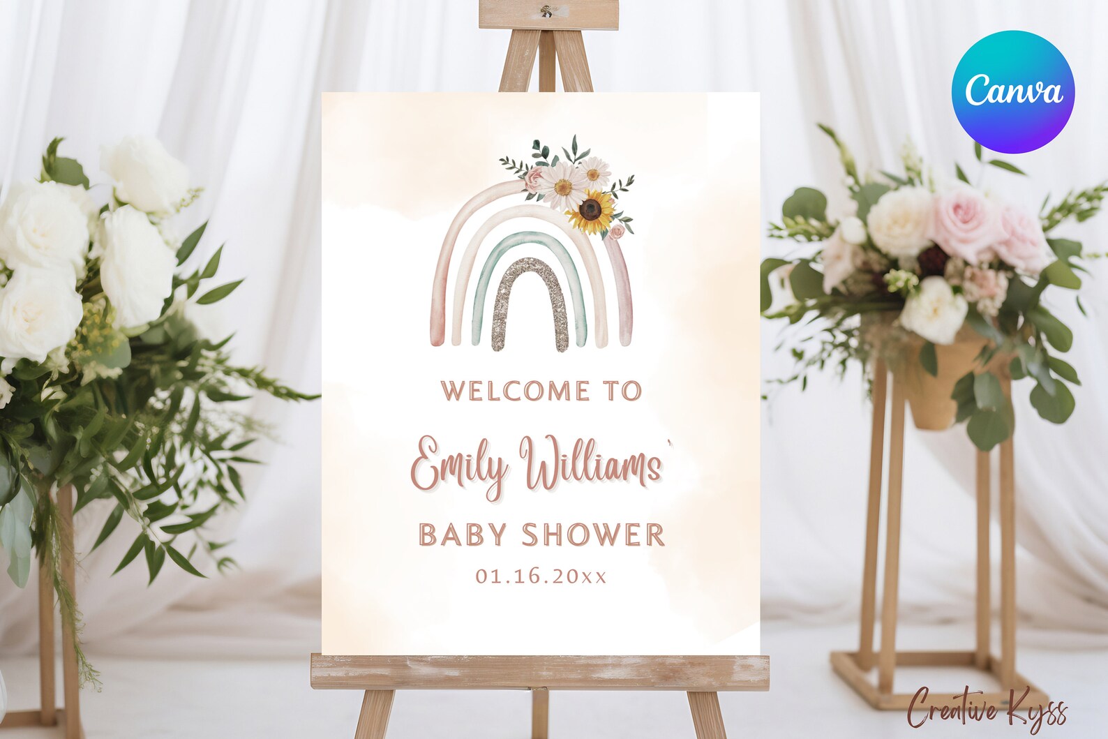 Boho Rainbow Baby Shower Welcome Sign Template, Minimalist Boho Rainbow ...