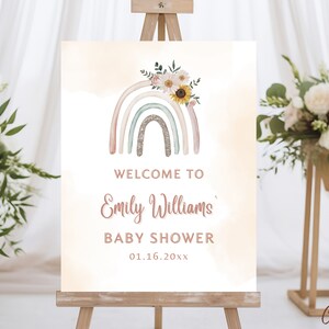 Boho Rainbow Baby Shower Welcome Sign Template, Minimalist Boho Rainbow ...