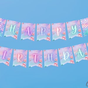 Editable Pastel Mermaid Birthday Banner, Mermaid Theme Birthday Banner ...