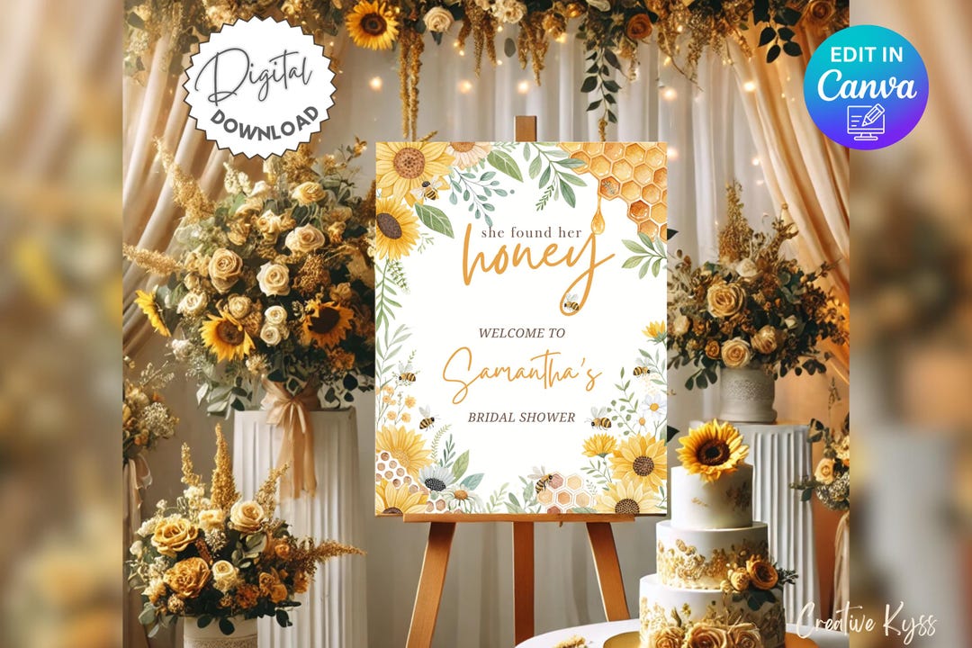 She Found Her Honey Bridal Shower Welcome Sign Template, Bee Theme ...