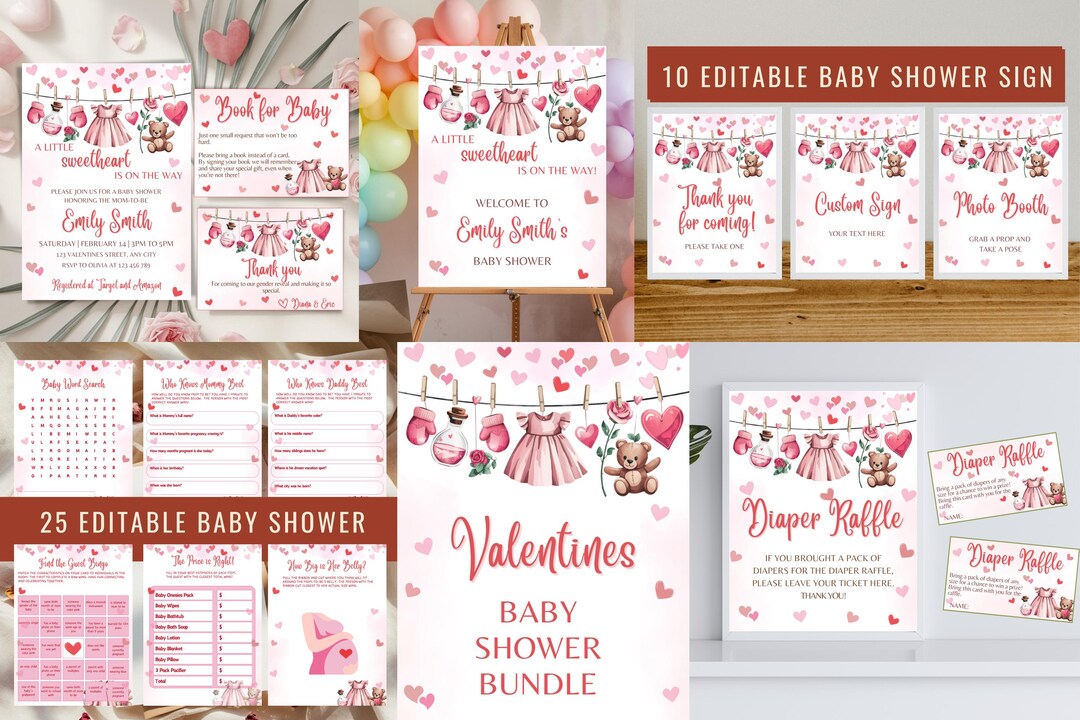 Valentines Baby Shower Bundle, Hearts Baby Shower Bundle, Valentine ...