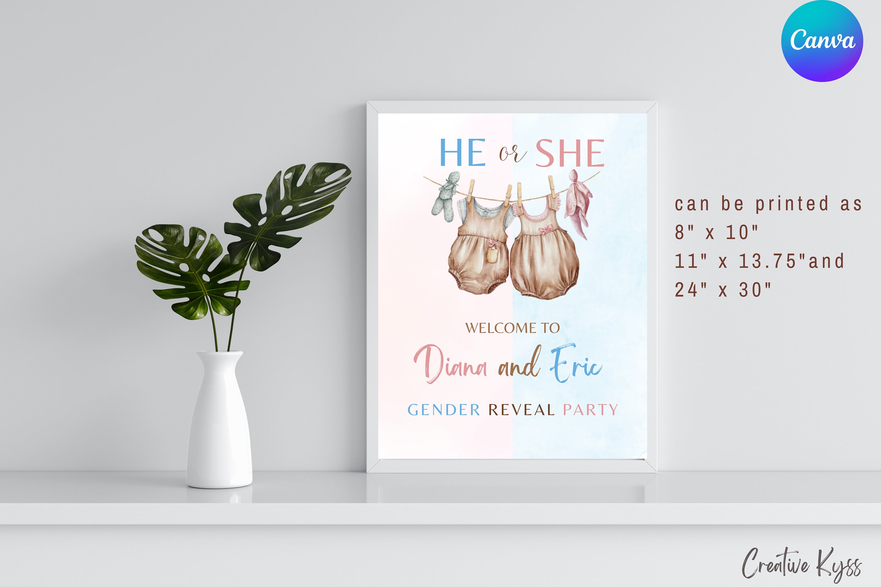 Baby Clothes Gender Reveal Welcome Sign Template, Editable Boho Gender ...