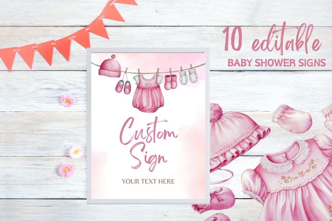 Editable Baby Girl Baby Shower Custom Sign, Clothesline Baby Girl Baby ...