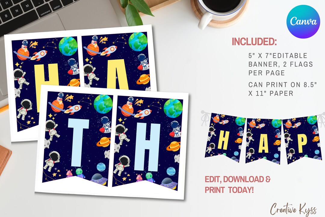 Outer Space Birthday Banner Template | Astronaut and Planets Birthday ...