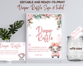 Pink Elephant Diaper Raffle Sign Pink Elephant Diaper Raffle Card ...