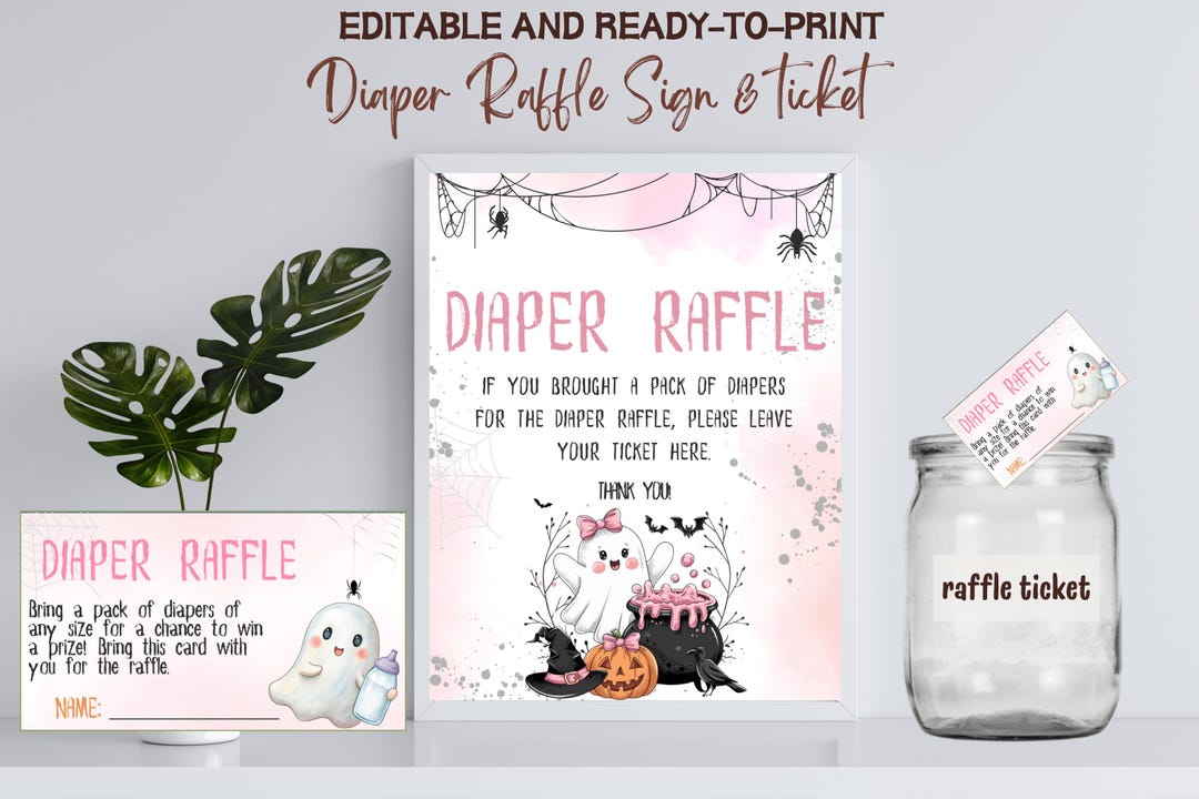 Halloween Baby Shower Diaper Raffle Sign Template, A Little Boo Girl ...