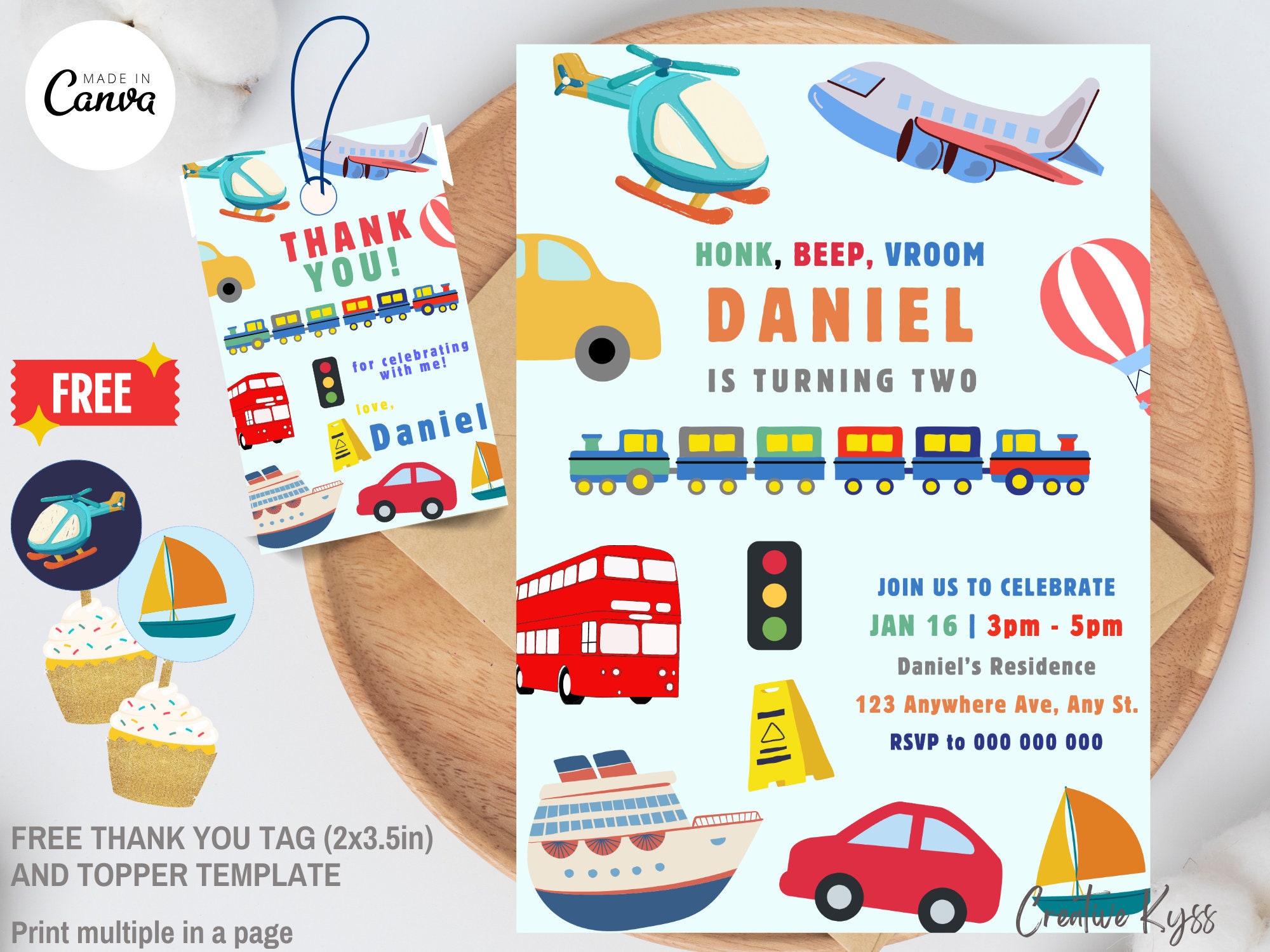Transportation Birthday Invitation Template With Free Thank You Tag ...