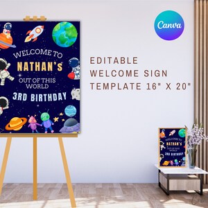 Outer Space Birthday Welcome Sign Template | Astronaut and Planet ...