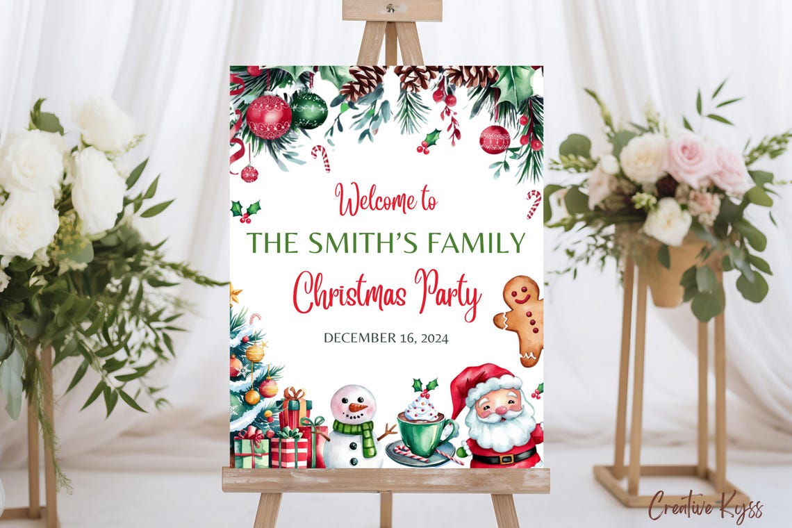 Christmas Party Welcome Sign Template, Festive Holiday Party Welcome ...