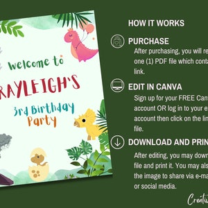 Dinosaur Theme Birthday Welcome Sign Template | Dinosaur Welcome Sign ...