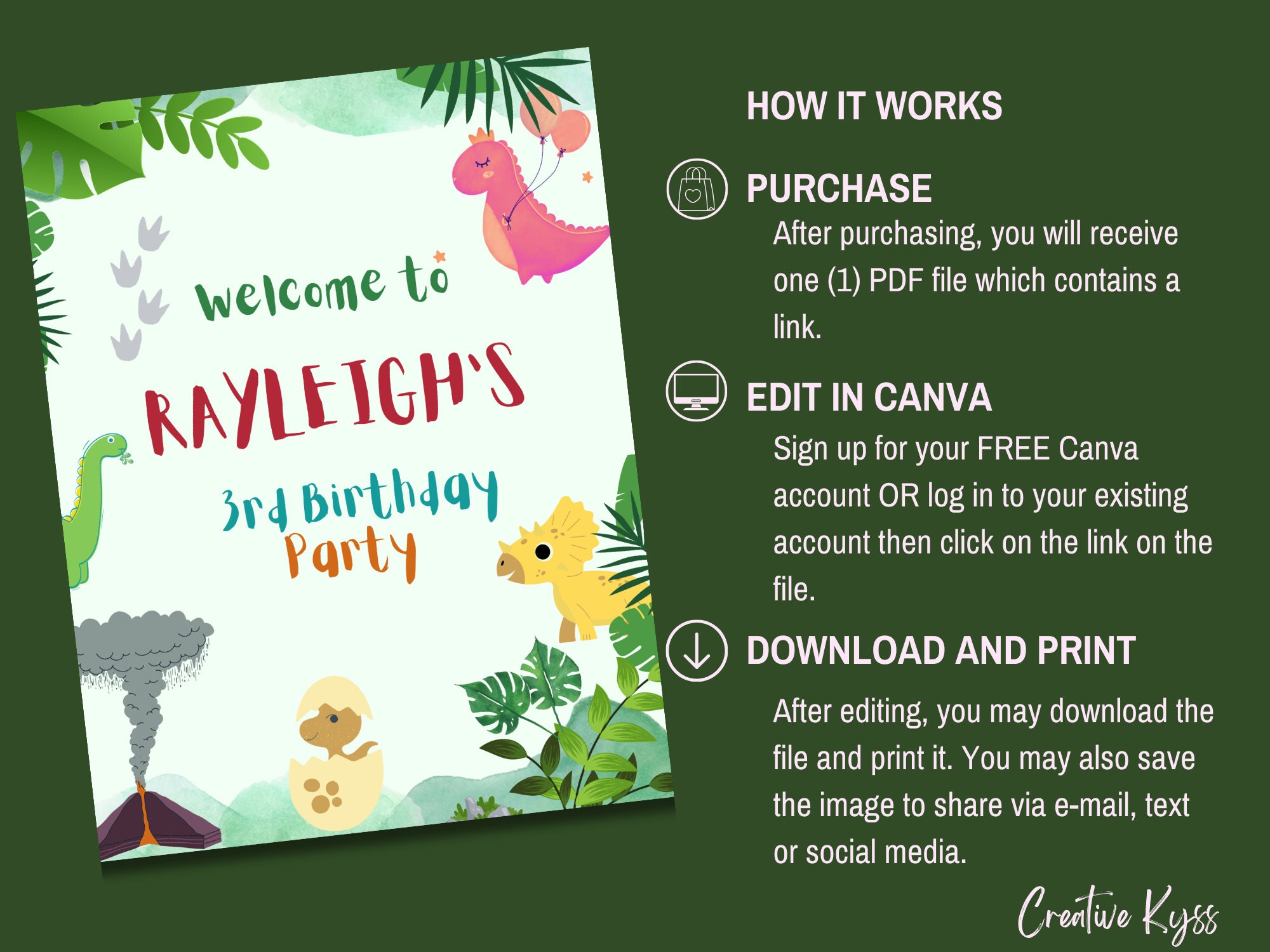 Dinosaur Theme Birthday Welcome Sign Template Dinosaur Welcome Sign ...