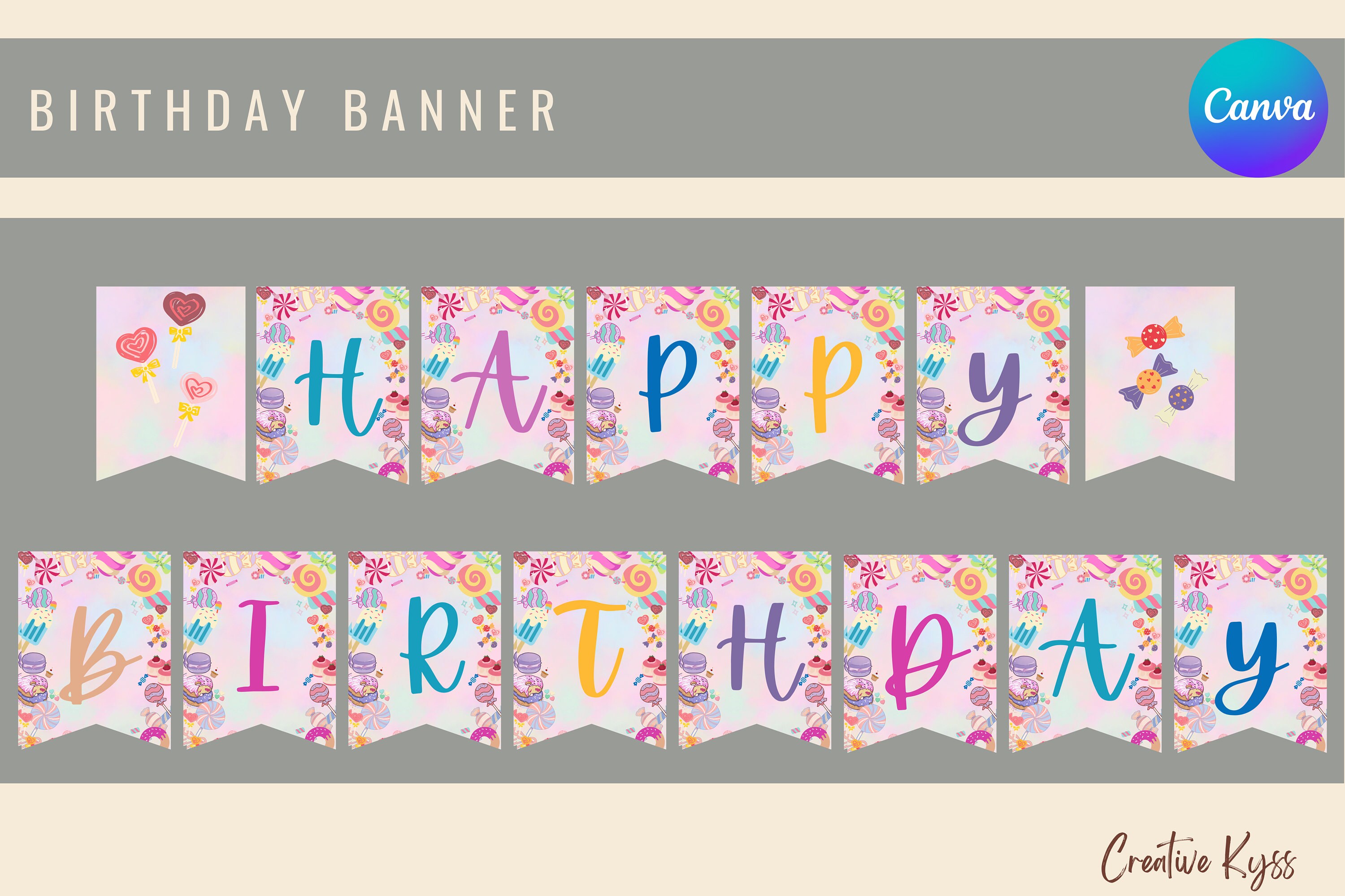 Editable Sweet Candy Land Birthday Banner, Sweets Birthday Banner ...