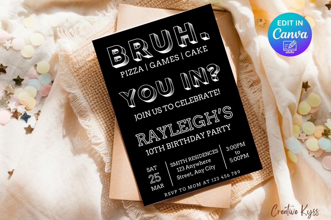 Bruh Birthday Party Invitation, Bruh Party Invite, Birthday Boy Bruh ...