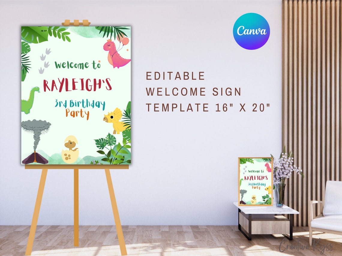 Dinosaur Theme Birthday Welcome Sign Template Dinosaur Welcome Sign ...
