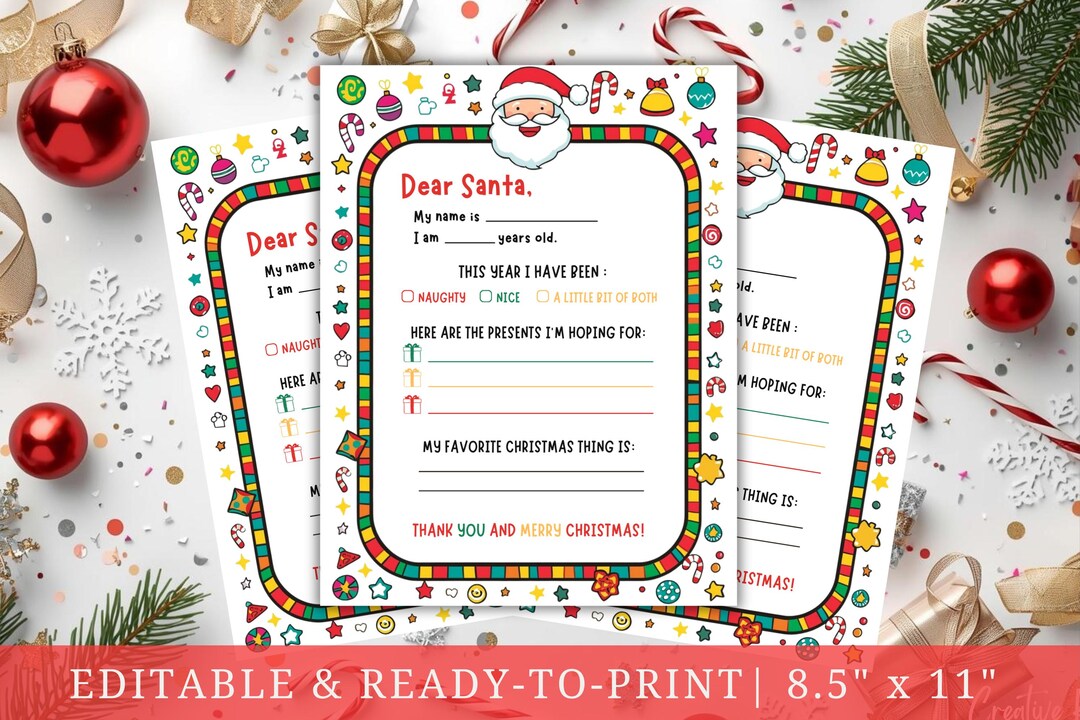 Letter to Santa Template, Kids Christmas Wish List, Printable Dear ...