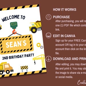 Construction Party Welcome Sign Template, Construction Vehicles ...