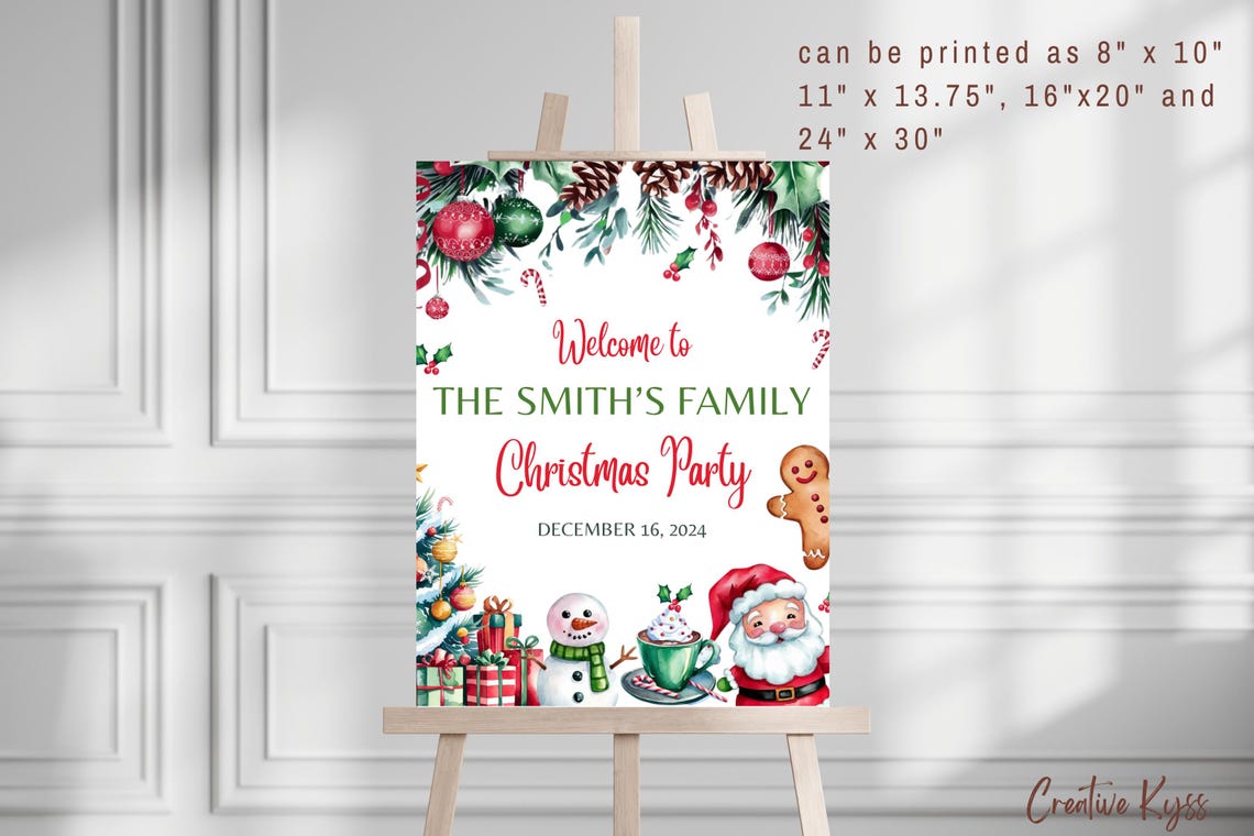 Christmas Party Welcome Sign Template, Festive Holiday Party Welcome ...