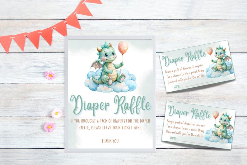 Dragon Baby Shower Diaper Raffle Sign Template, A Sweet Little Dragon ...
