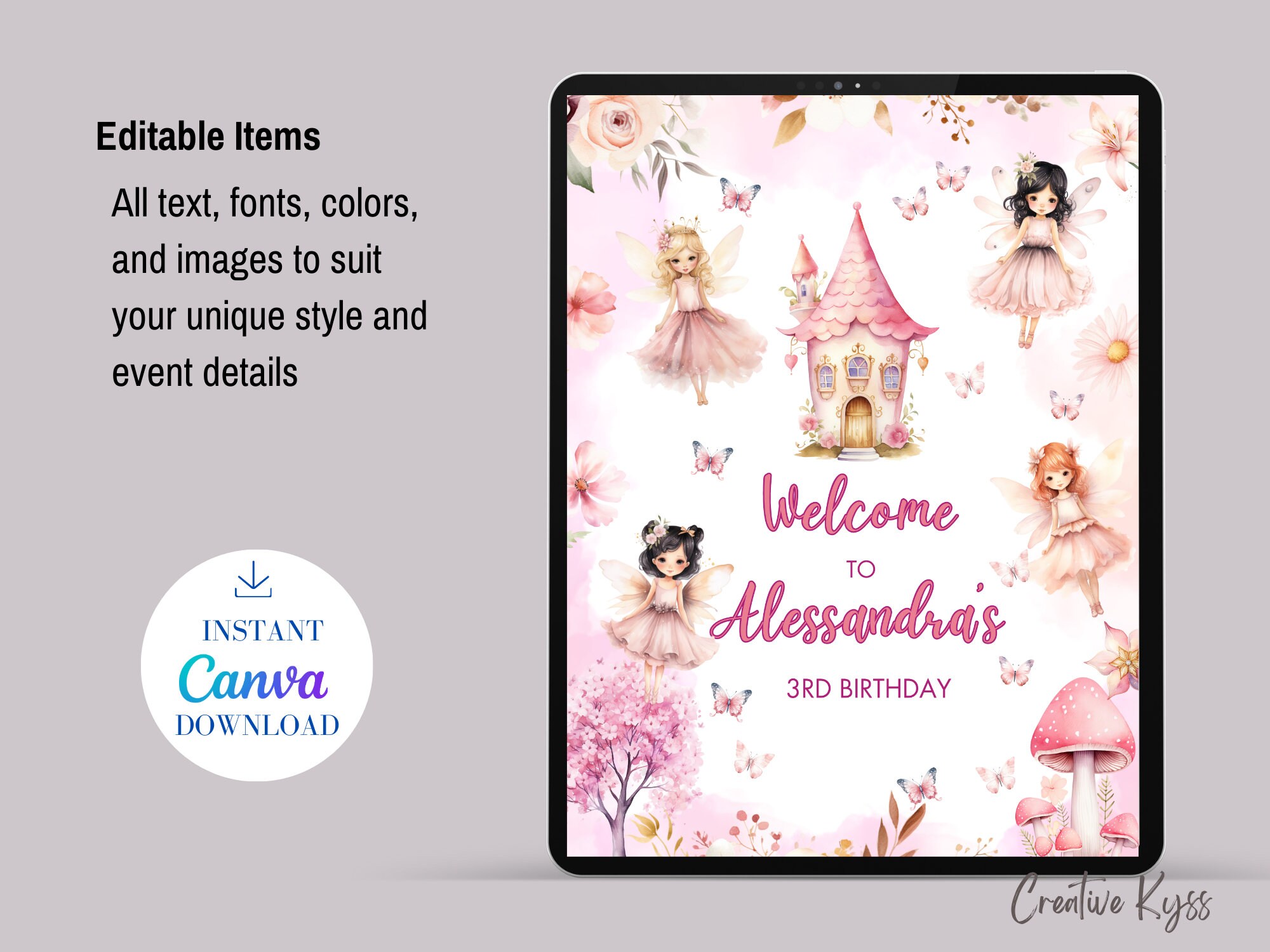 Editable Fairy Birthday Welcome Sign Template Magical Fairy Tale ...