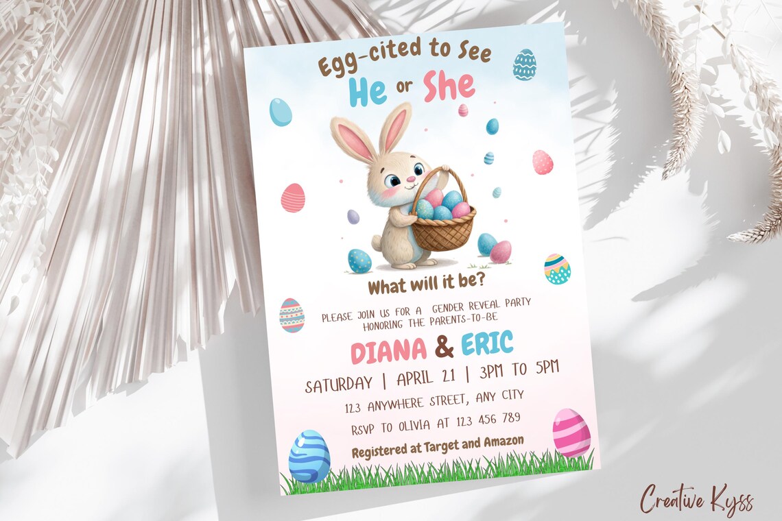 Easter Gender Reveal Invitation Template, Easter Egg Gender Reveal ...