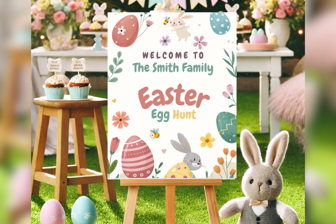 Easter Egg Hunt Welcome Sign Template, Editable Easter Egg Hunt Sign ...