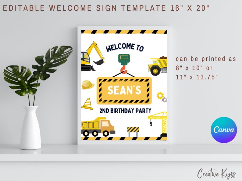 Construction Party Welcome Sign Template, Construction Vehicles ...