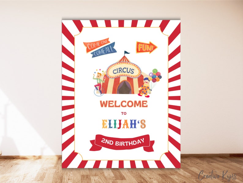 Carnival Birthday Welcome Sign Template | Circus Birthday Welcome Sign ...