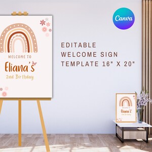 Boho Rainbow Birthday Welcome Sign Template | Minimalist Rainbow ...