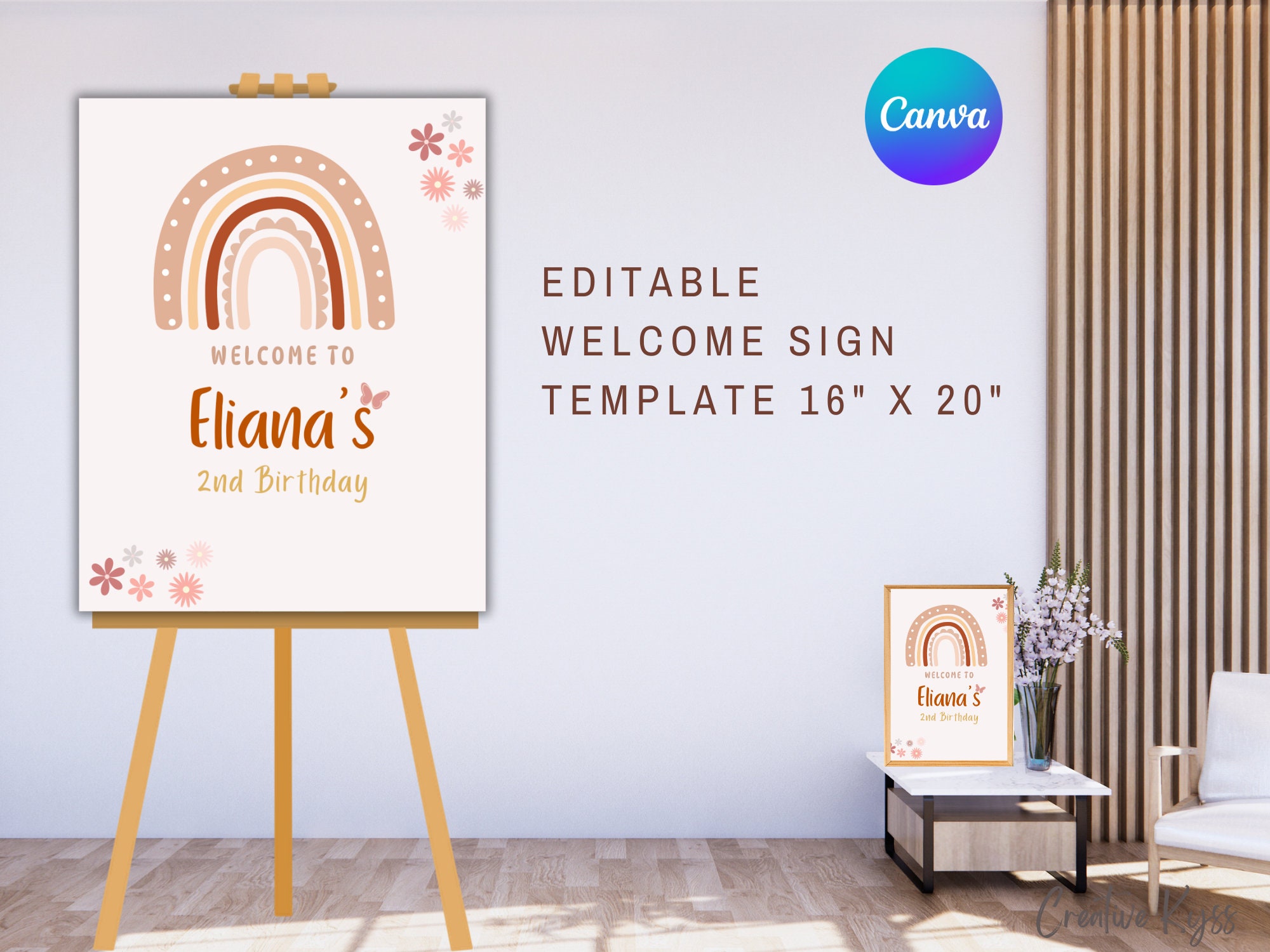 Boho Rainbow Birthday Welcome Sign Template | Minimalist Rainbow ...