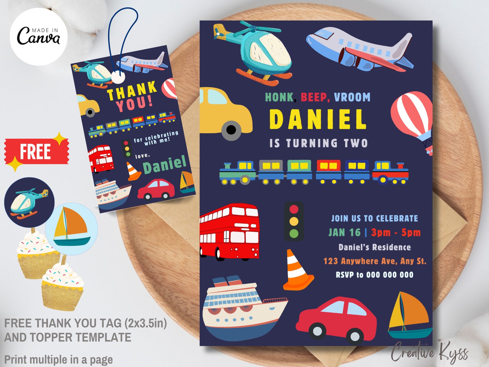 Transportation Birthday Invitation Template With Free Thank You Tag ...