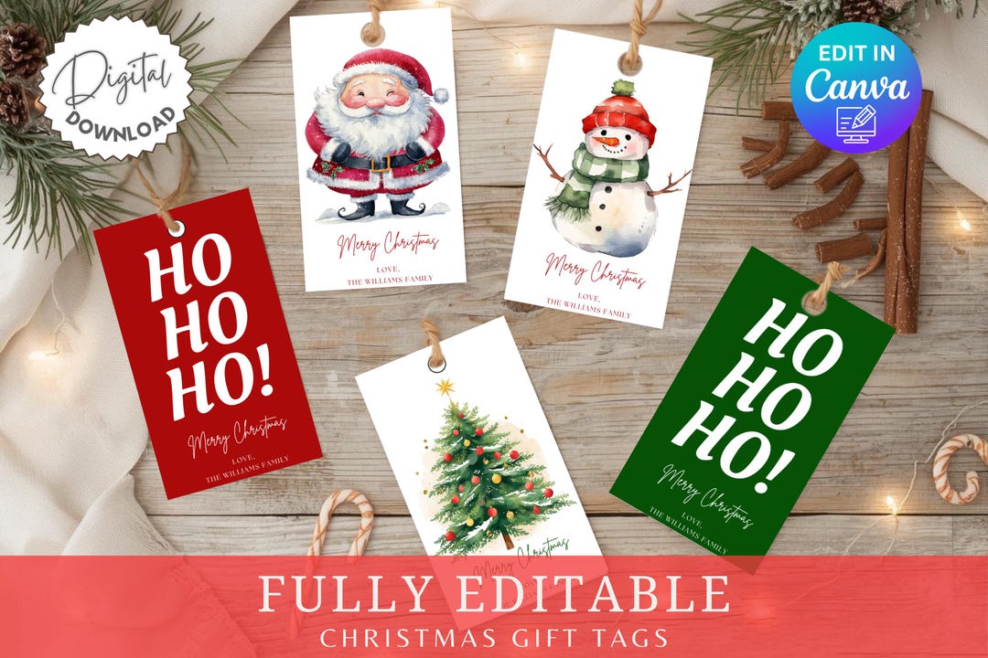 Christmas Gift Tags Template Bundle, Editable Holiday Season Gift Tags ...