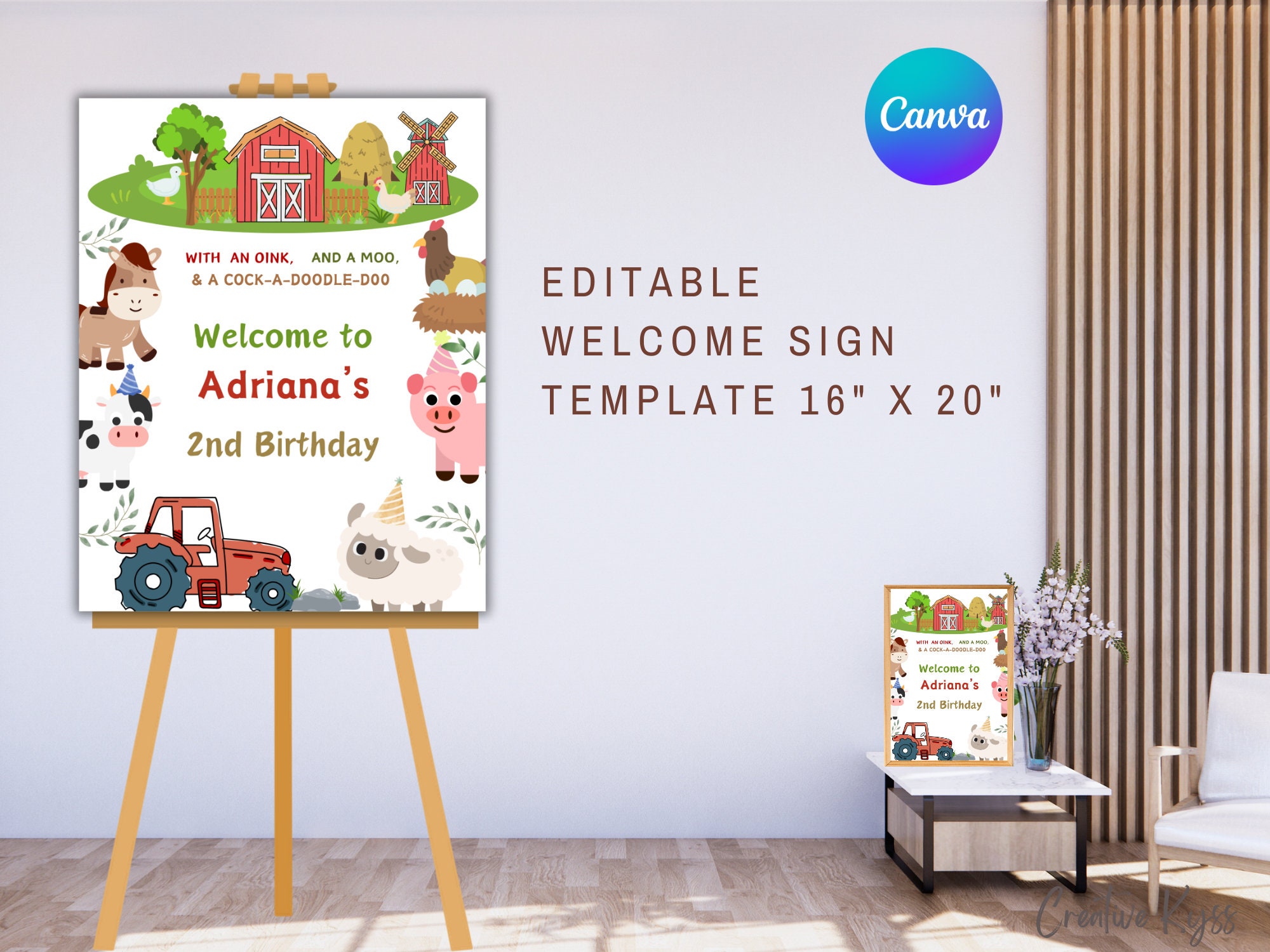 Farm Birthday Welcome Sign Template | Farm Animals Birthday Welcome ...