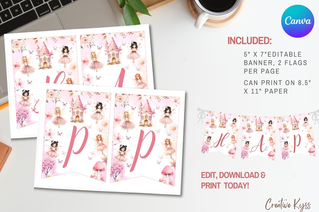 Editable Fairy Birthday Banner Template | Magical Fairy Tale Birthday ...