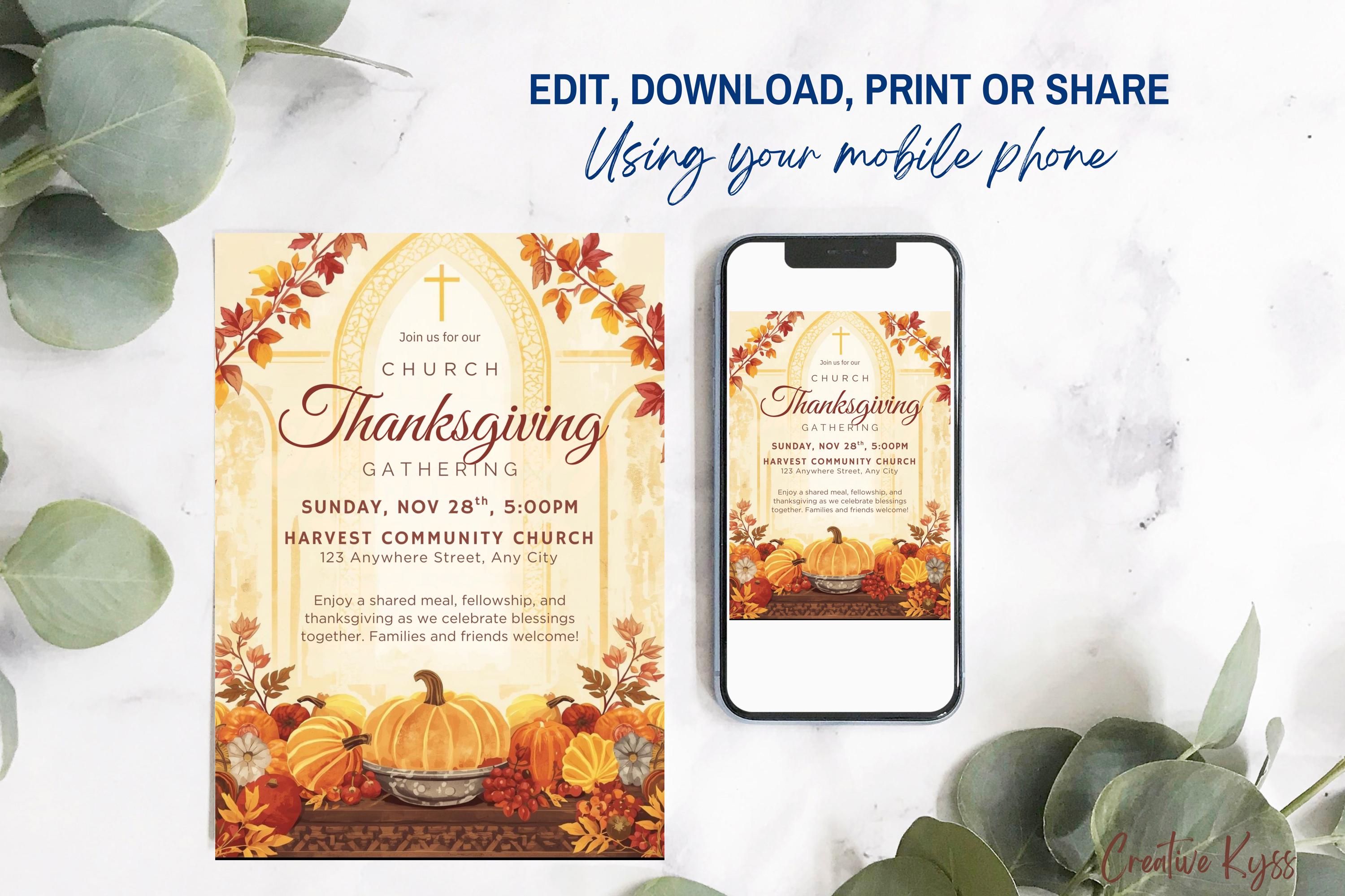 Church Thanksgiving Invitation Template, Community Thanksgiving Dinner ...