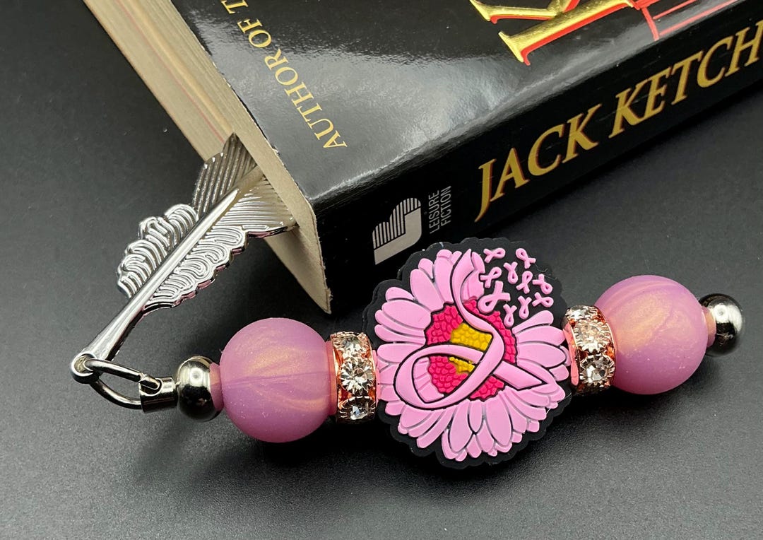 Breast Cancer Awareness Flower & Ribbon Bookmark With Shimmery Pink ...