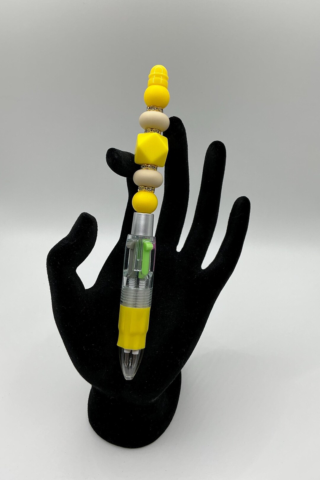 Beaded 4 Multi-ink (green/blue/red/black) Pen With Yellow Round ...
