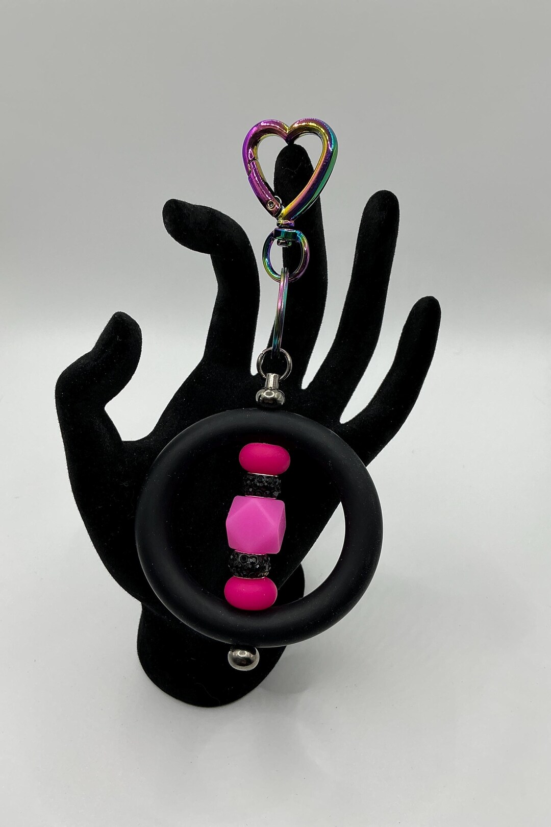 Black Gun Metal BIG O Keychain. Neon Pink Hexagonal Glow in the Dark ...
