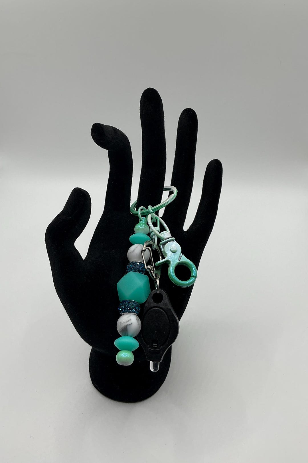 Colorful Teal Keychain With White and Gray Marbled Silicone Beads and ...