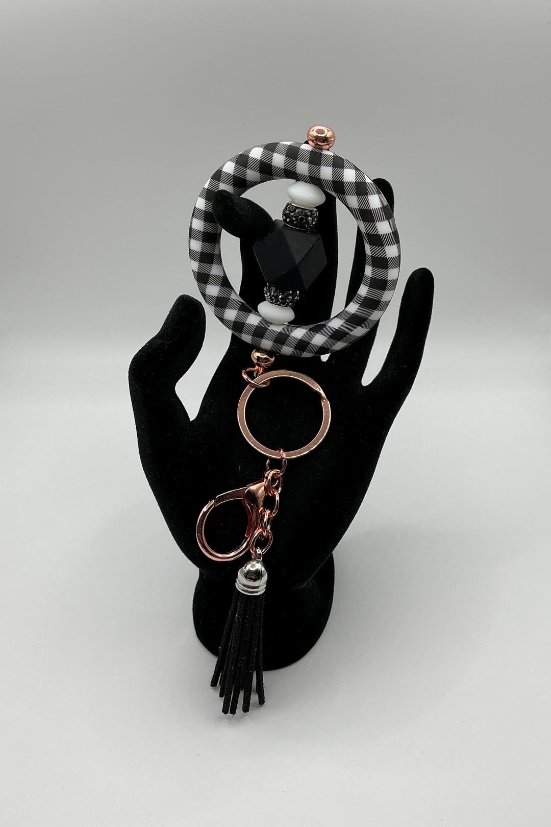Black & White BIG O Keychain. Rose Gold Post and Silver With Black ...